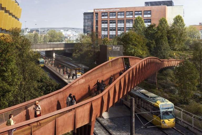 Hawkins Brown's eco-friendly pedestrian bridge at Bury Interchange gets ...