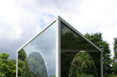 Dan Graham`s Triangular Pavilion Variation H in Dutch Garden, Holland ...